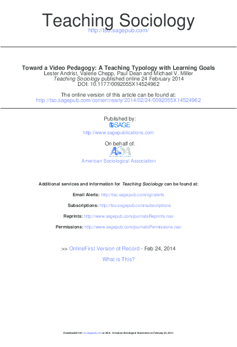 (PDF) Toward a Video Pedagogy: A Teaching Typology with Learning Goals