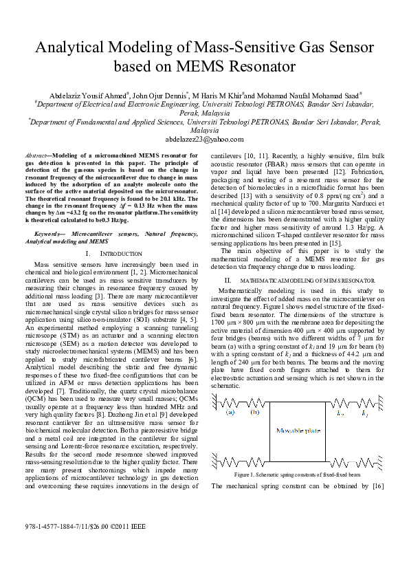 Pdf Analytical Modeling Of Mass Sensitive Gas Sensor Based On Mems