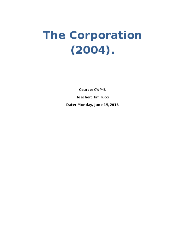 (DOC) The Corporation (2004). Precious Oppong The Corporation