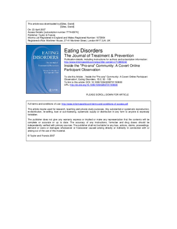 (PDF) Inside the pro-ana community: A covert online participant observation
