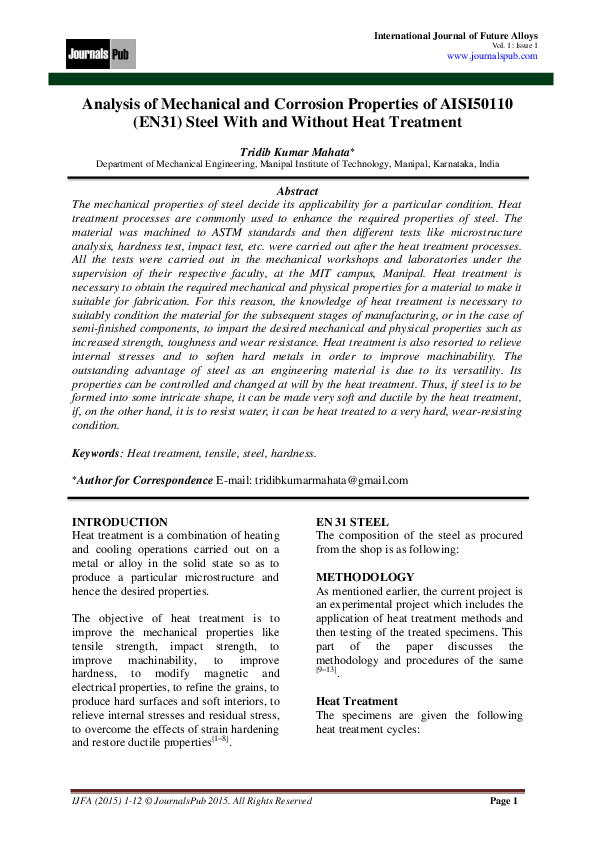 (PDF) Analysis of Mechanical and Corrosion Properties of AISI50110 ...