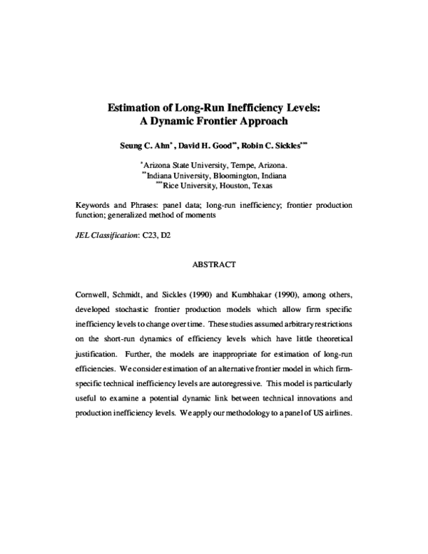 (PDF) Estimation of long-run inefficiency levels: a dynamic frontier ...