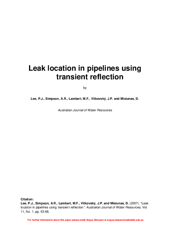 (PDF) Leak location in single pipelines using transient reflections