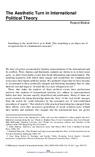 (PDF) The Aesthetic Turn in International Political Theory