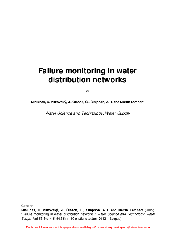 (PDF) Failure monitoring in water distribution networks