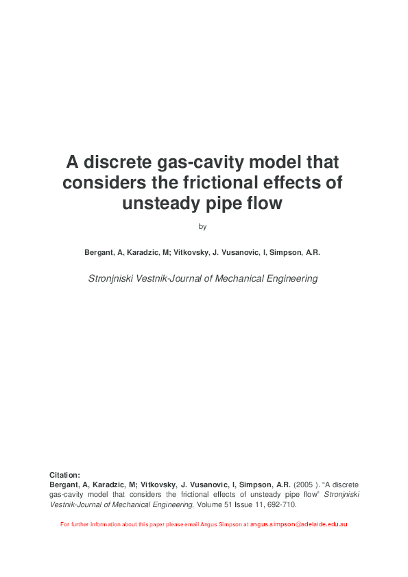 (PDF) A Discrete Gas-Cavity Model that Considers the Frictional Effects of Unsteady Pipe Flow