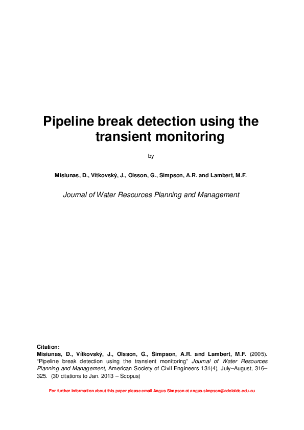 (PDF) Pipeline Break Detection Using Pressure Transient Monitoring