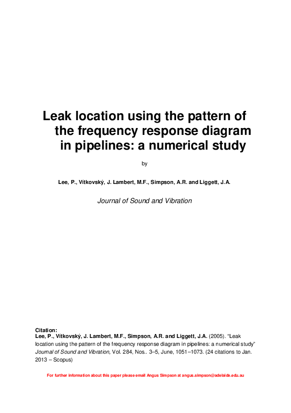 (PDF) Leak location using the pattern of the frequency response diagram in pipelines: a ...