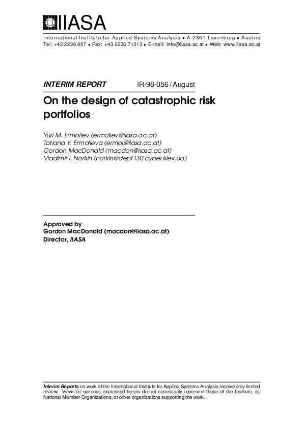 (PDF) On the Design of Catastrophic Risk Portfolios