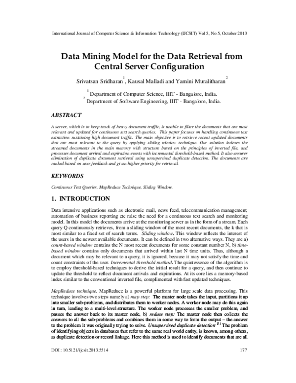 Data Mining Model for the Data Retrieval from Central Server Configuration