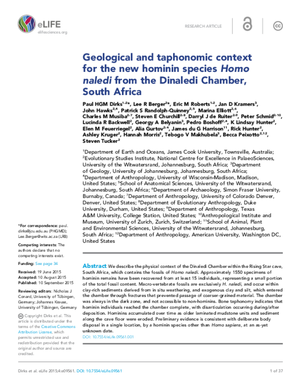 (PDF) Geological and taphonomic context for the new hominin species ... (PDF) Geological and taphonomic context for the new hominin species ...