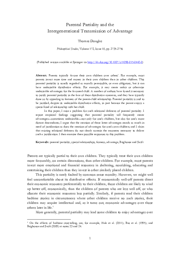 (PDF) Parental Partiality and the Intergenerational Transmission of ...
