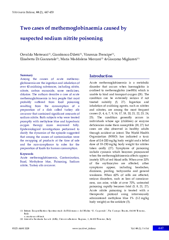 (PDF) Two cases of methemoglobinaemia caused by suspected sodium ...