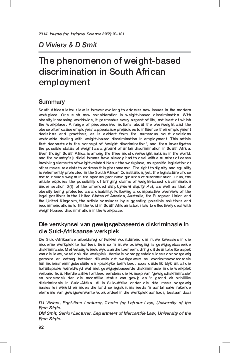 (PDF) The phenomenon of weight‑based discrimination in South African ...