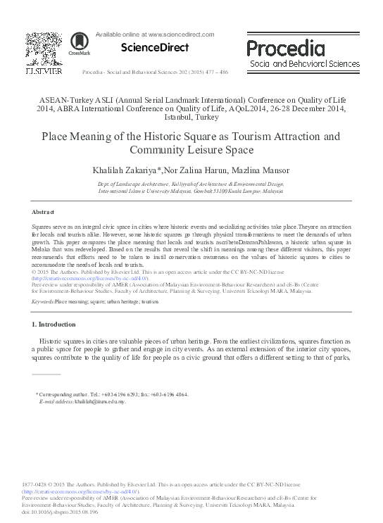 (PDF) Place Meaning of the Historic Square as Tourism Attraction and ...