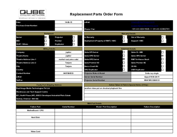 (XLS) RMA Form For Jupiter Tanjore