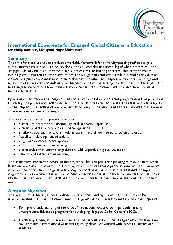 (PDF) International Experience for Engaged Global Citizens in Education