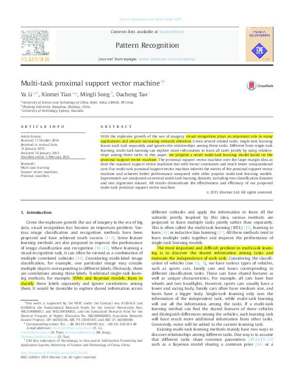 Pdf Multi Task Proximal Support Vector Machine