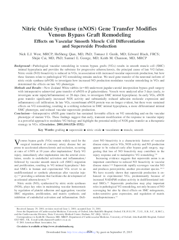 (PDF) Nitric Oxide Synthase (nNOS) Gene Transfer Modifies Venous Bypass ...