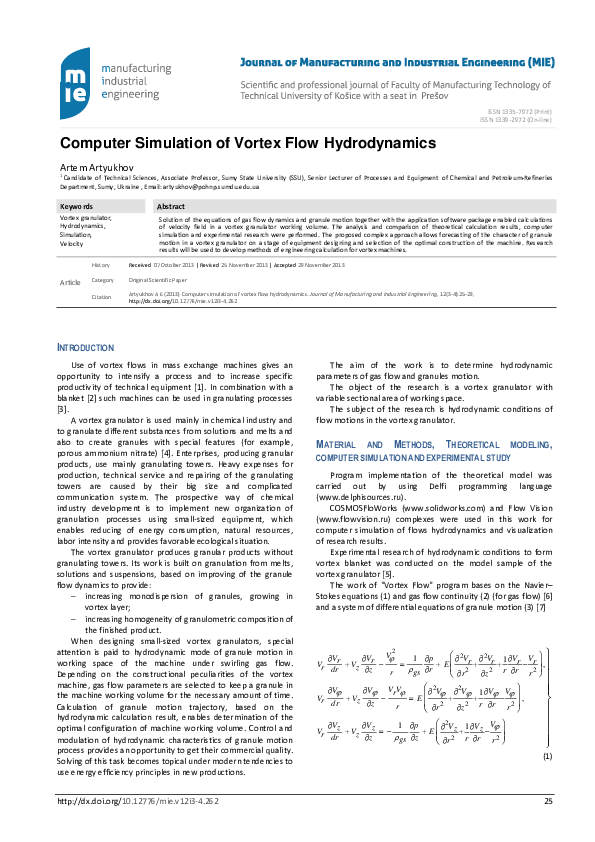 Pdf Computer Simulation Of Vortex Flow Hydrodynamics