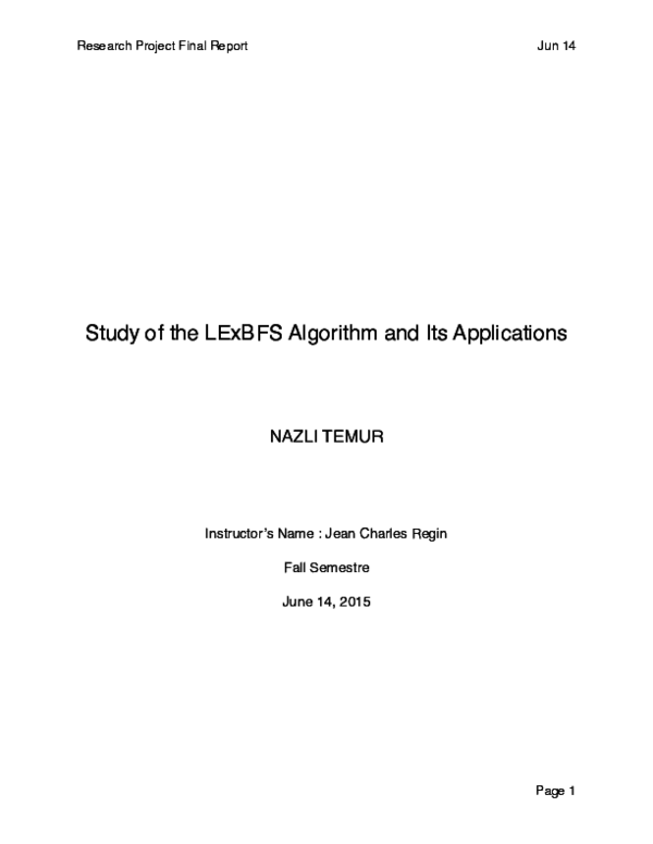 Pdf Lexbfs Algorithm And Its Applications