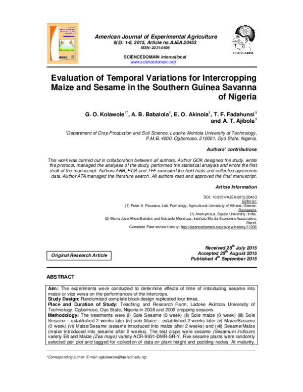 (PDF) Evaluation of temporal variations for intercropping maize and ...