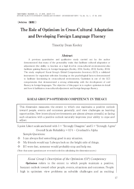 (PDF) The Role of Optimism in Cross-Cultural Adaptation and Developing ...