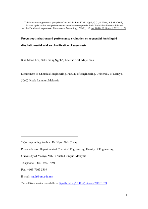 Pdf Process Optimization And Performance Evaluation On Sequential Ionic Liquid Dissolution