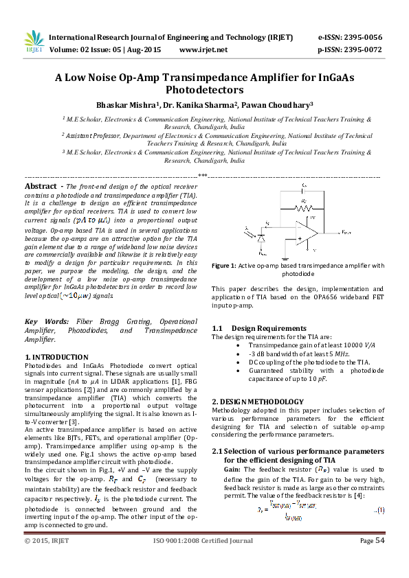 (PDF) IRJET-A Low Noise Op-Amp Transimpedance Amplifier for InGaAs Photodetectors
