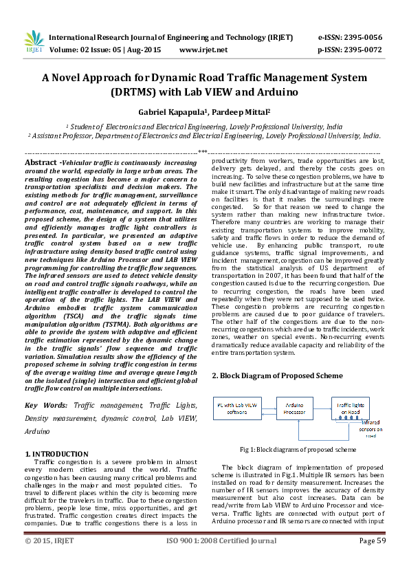 (PDF) IRJET-A Novel Approach for Dynamic Road Traffic Management System ...