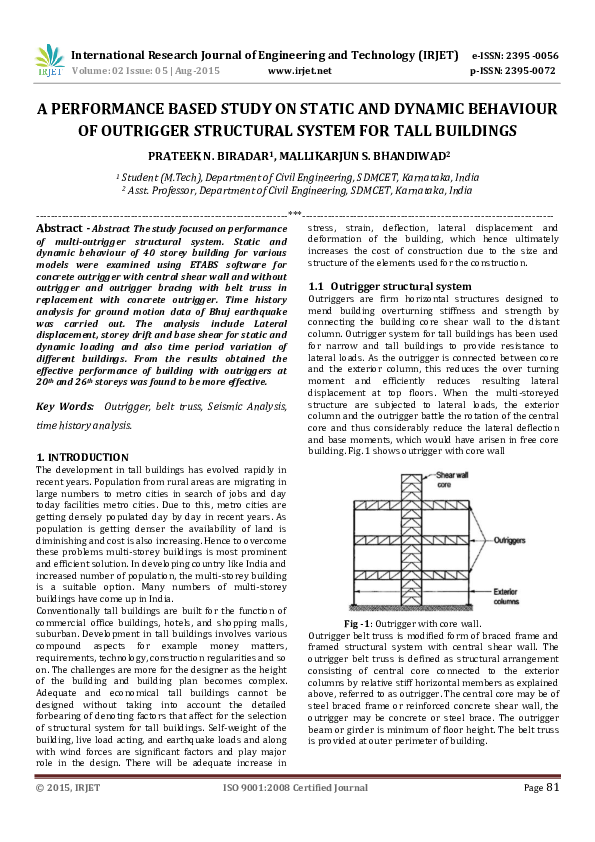 (PDF) IRJET-A PERFORMANCE BASED STUDY ON STATIC AND DYNAMIC BEHAVIOUR OF OUTRIGGER STRUCTURAL ...