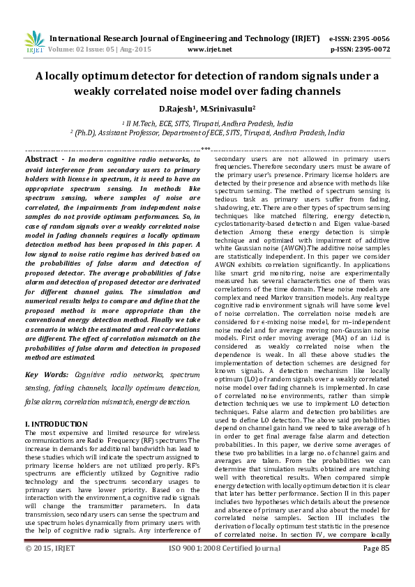 (PDF) IRJET-A locally optimum detector for detection of random signals under a weakly correlated ...