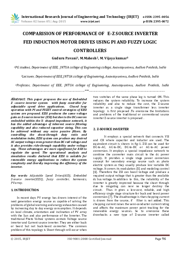 (PDF) IRJET- COMPARISION OF PERFORMANCE OF E-Z SOURCE INVERTER FED INDUCTION MOTOR DRIVES USING ...
