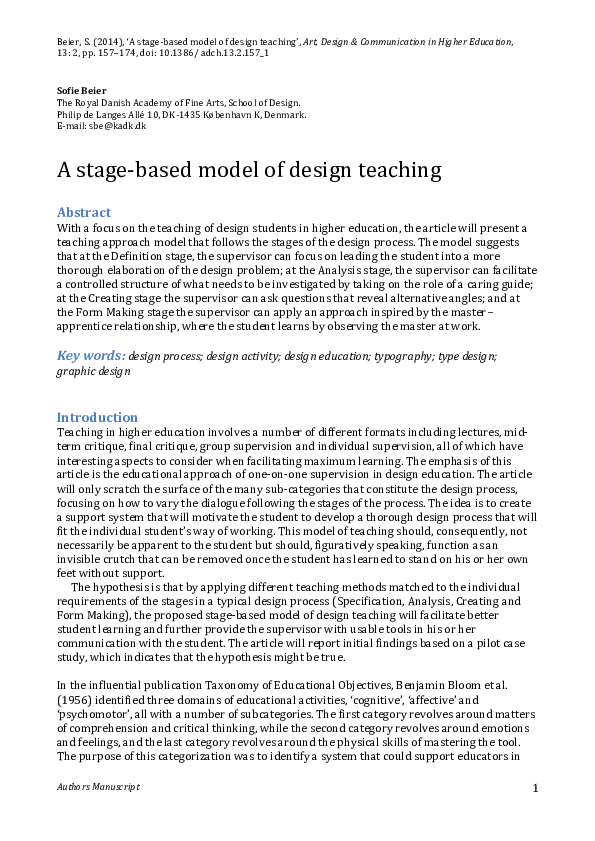 (PDF) A Stage-­Based Model of Design Teaching