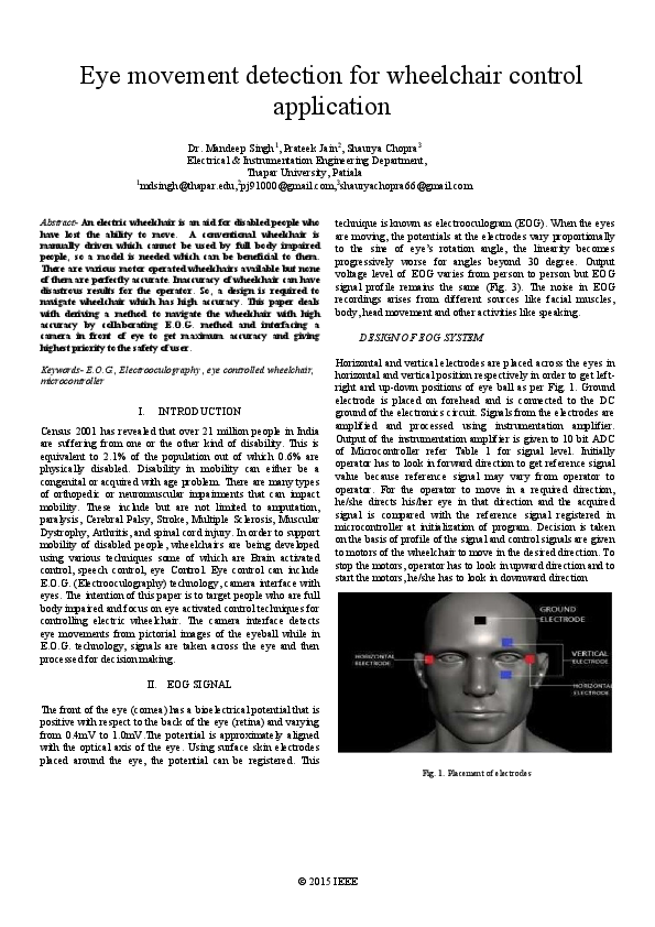 (PDF) Eye movement detection for wheelchair control application
