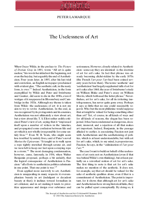 (PDF) The Uselessness of Art