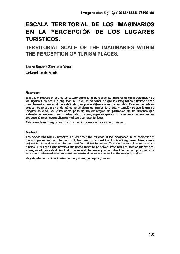 (PDF) ESCALA TERRITORIAL DE LOS IMAGINARIOS EN LA PERCEPCIÓN DE LOS LUGARES TURÍSTICOS
