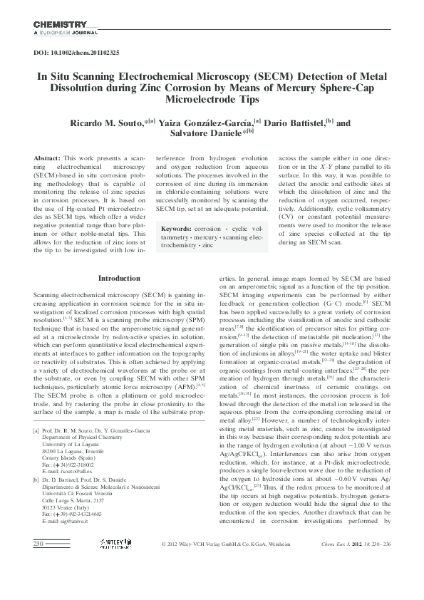 (PDF) In situ SECM detection of metal dissolution during zinc corrosion ...