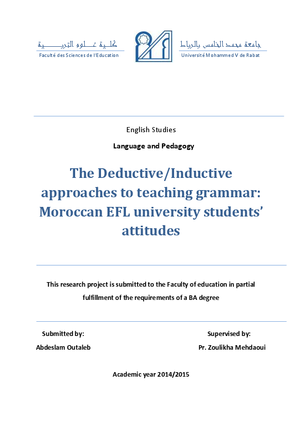 Pdf The Deductive Inductive Approaches To Teaching Grammar Moroccan