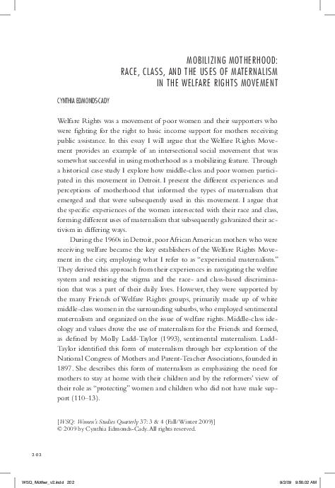(PDF) Mobilizing Motherhood: Race, Class, and the Uses of Maternalism ...