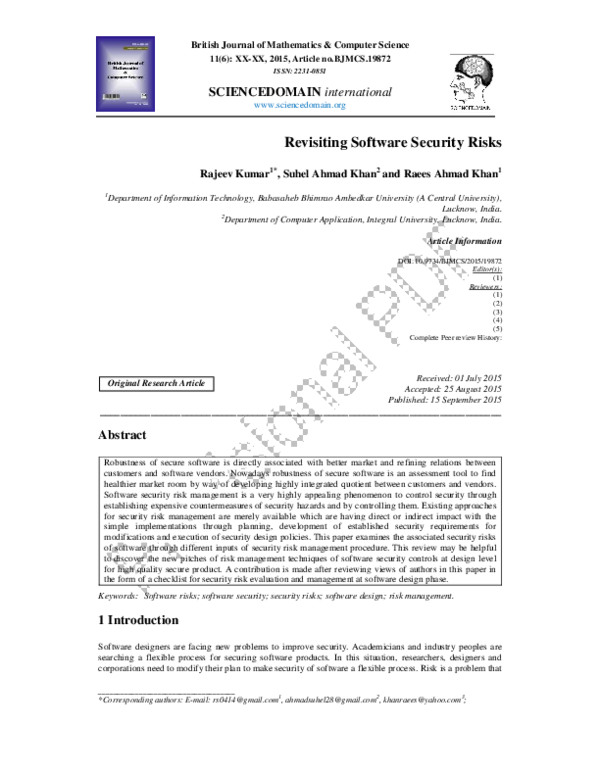 (PDF) Revisiting Software Security Risks