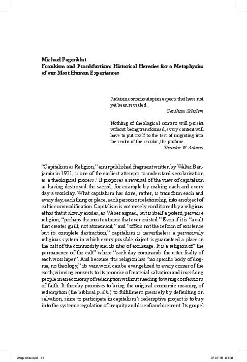 (PDF) Frankism and Frankfurtism: Historical Heresies for a Metaphysics ...