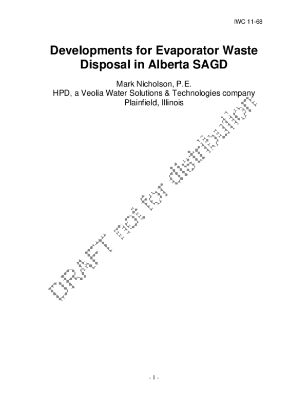 (PDF) Developments for Evaporator Waste Disposal in Alberta SAGD