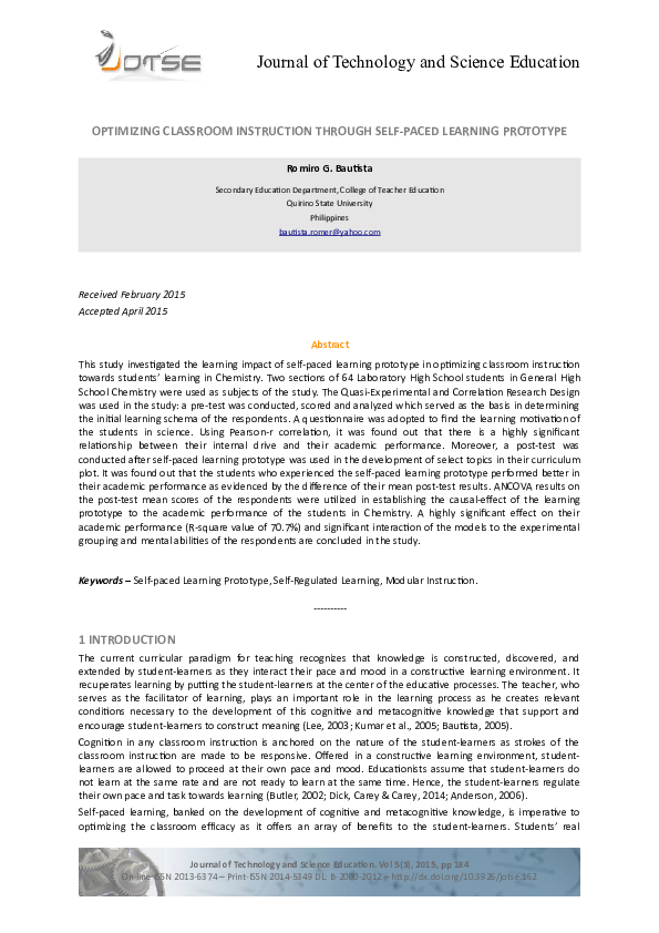 Pdf Optimizing Classroom Instruction Through Self Paced Learning