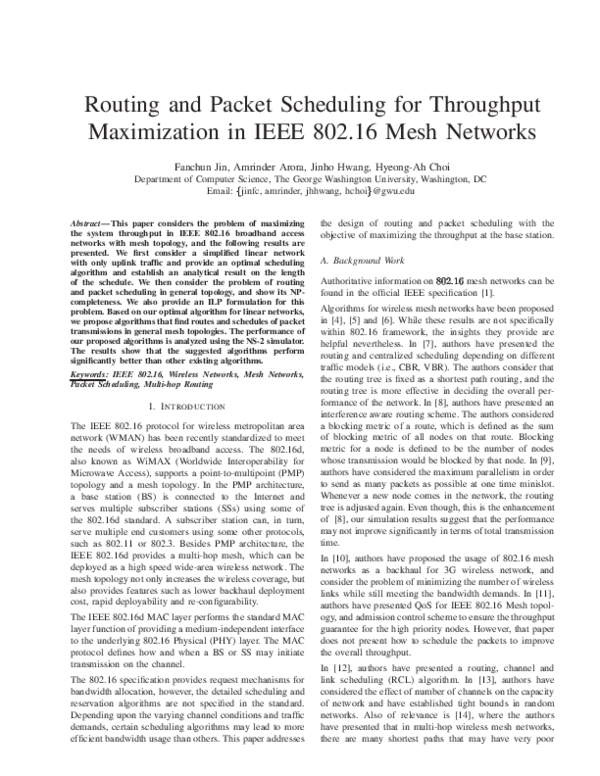 (PDF) Routing and Packet Scheduling for Throughput Maximization in IEEE 802.16 Mesh Networks