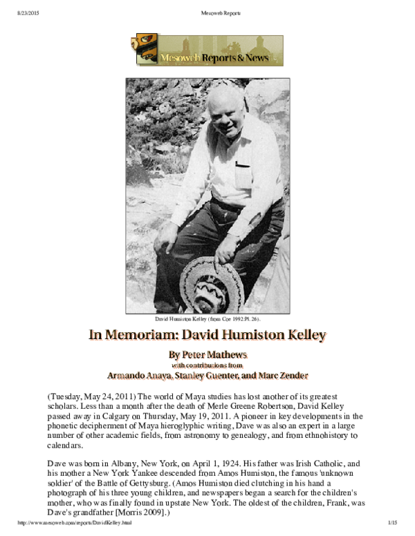 (PDF) David Humiston Kelley: In Memoriam and Bibliography (with P ...