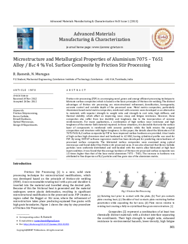 Pdf Microstructure And Metallurgical Properties Of Aluminium 7075 T651 Alloy B4c 4 Vol