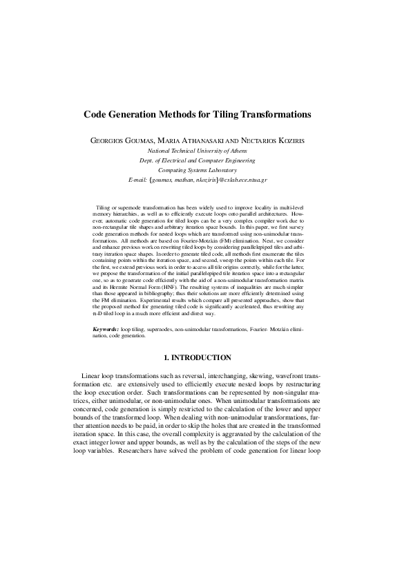 (PDF) Code Generation Methods for Tiling Transformations