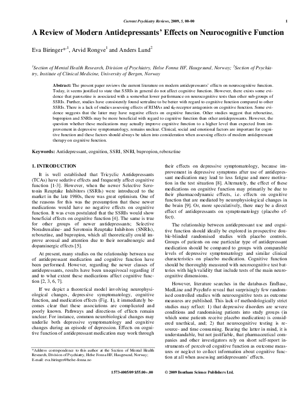 (PDF) A Review of Modern Antidepressants' Effect on Neurocognitive Function (PDF) A Review of Modern Antidepressants' Effect on Neurocognitive Function