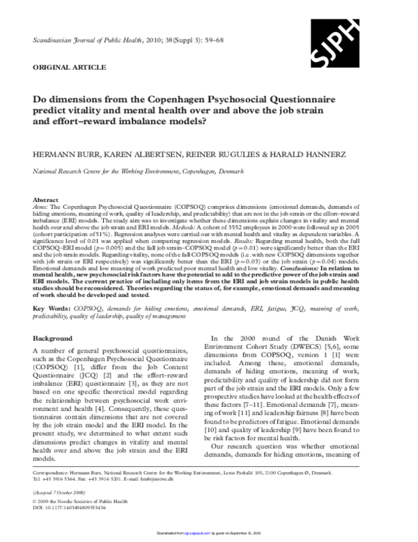 (PDF) Do dimensions from the Copenhagen Psychosocial Questionnaire ...